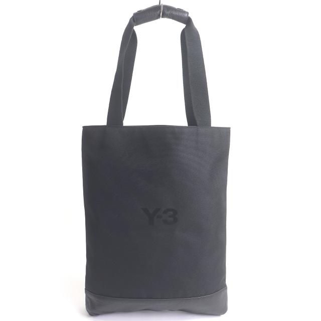 極美品□Y-3 ワイスリー アディダス ヨウジヤマモト CLASSIC TOTE ロゴ刺繍 レザー使 トートバッグ ハンドバッグ ブラック 正規品 メンズ