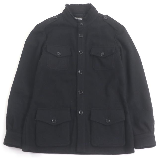 美品□RAF SIMONS ラフシモンズ ウール100％ 04AW WAVES期 M-65 ミリタリージャケット ブルゾンジャケット ブラック 46 正規品 メンズ