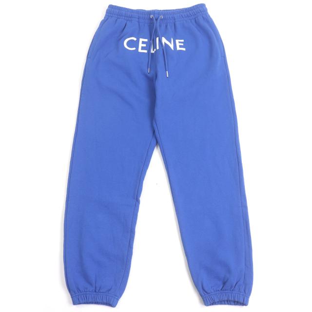 極美品□CELINE セリーヌ 2Z056052H コットン100％ ロゴプリント スウェットパンツ ジョガーパンツ ブルー L イタリア製 正規品 メンズ