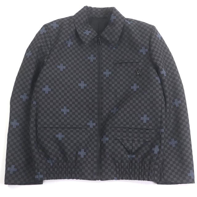 極美品□LOUIS VUITTON ルイヴィトン 23SS ジェットポケットジャンパー ダミエクロス LVロゴ金具 ブルゾン 46 イタリア製 正規品 メンズ