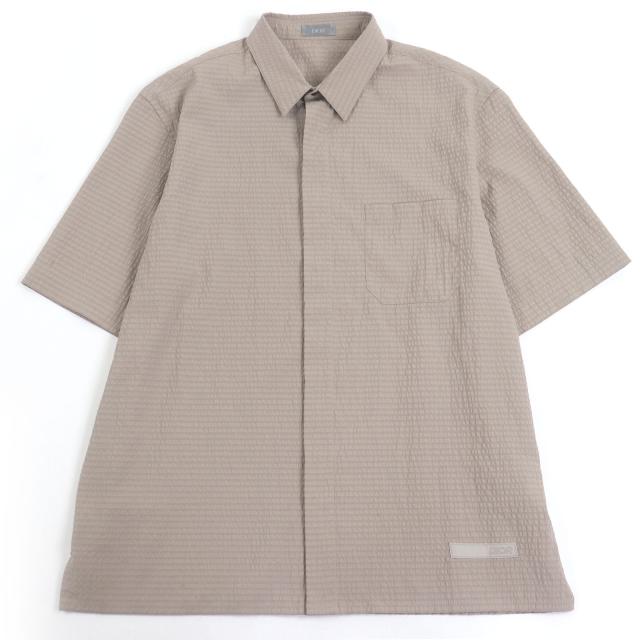 極美品□DIOR ディオール オム 033C508C810B チェック柄 ロゴパッチ サッカー地 ショートスリーブ 半袖シャツ ベージュ 41 伊製 正規品