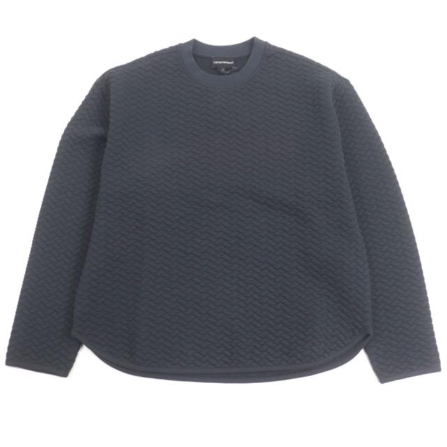 未使用品□EMPORIO ARMANI エンポリオ アルマーニ 2023年製 総柄 エンボス トレーナー スウェットシャツ ダークグレー S 正規品 メンズ