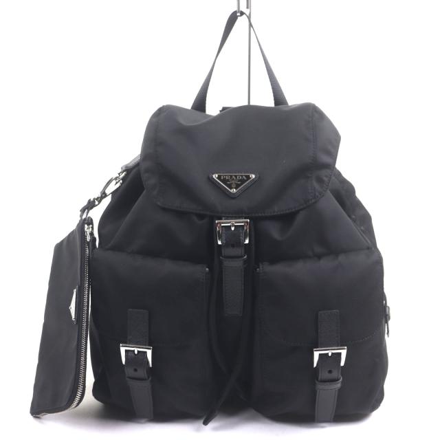 極美品▼PRADA プラダ 1BZ811 ナイロン レザー RE-NYLON トライアングルロゴ バックパック ミディアム ポーチ付き リュック 定価335500円
