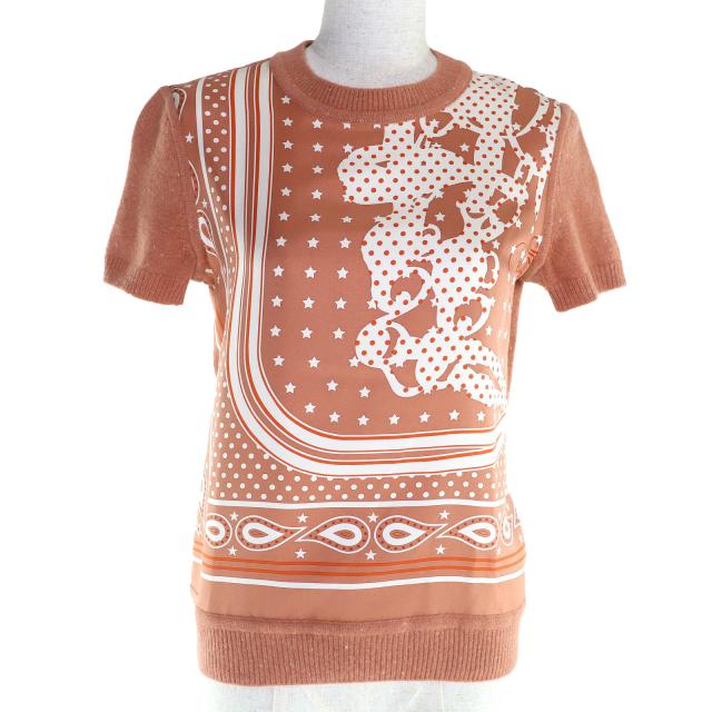未使用△HERMES エルメス Brides de Gala ブリッド ドゥ ガラ シルク100％ カシミヤ混 ROSE AUBE ツイルレーヌ 半袖ニット 36 フランス製