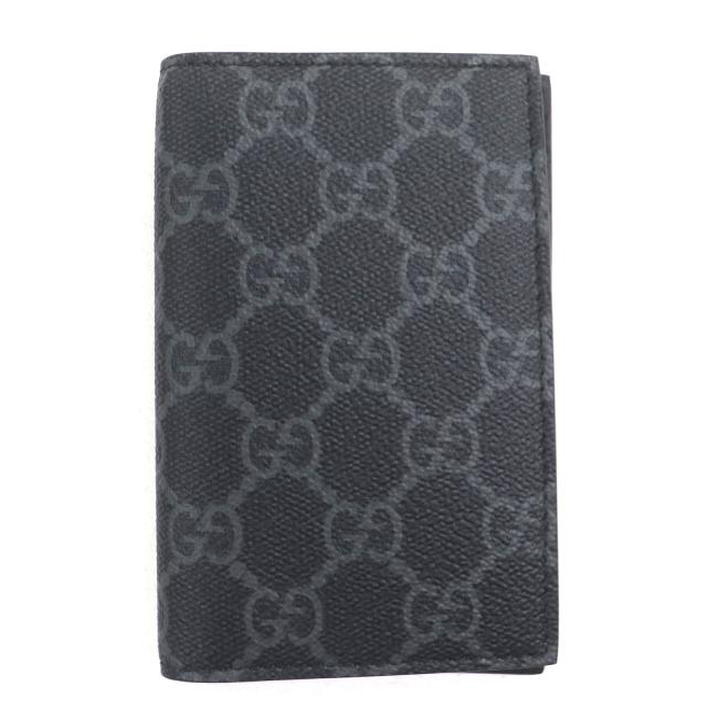 未使用品▼GUCCI グッチ 821209 コーティングファブリック GG エンブレム パスケース 名刺入れ カードケース ブラック イタリア製 メンズ