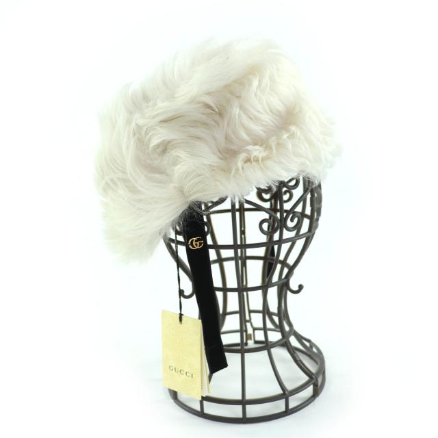 未使用品☆GUCCI グッチ 763498 羊毛皮 GG金具 ラムファー ハット アイボリー M 保存袋付き イタリア製 正規品 キッズ