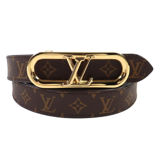 美品△LOUIS VUITTON ルイヴィトン M0690 マイ LV チェーン リバーシブル モノグラム レザー ベルト ブラウン/ブラック ゴールド 80/32