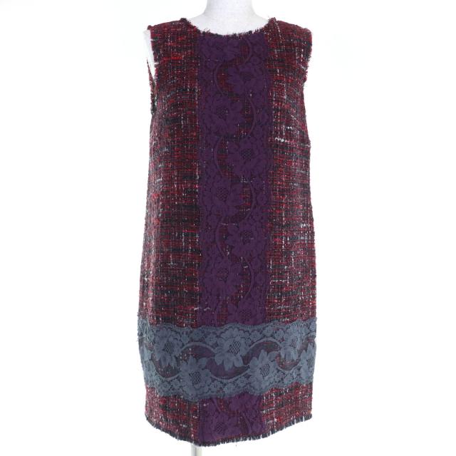 美品☆DOLCE&GABBANA ドルチェ＆ガッバーナ バージンウール ツイード・レース切替 ノースリーブ ワンピース マルチカラー 42 伊製 正規品