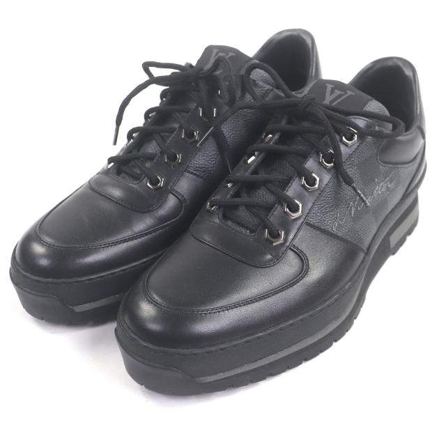 極美品□LOUIS VUITTON ルイヴィトン ハーレムライン レザー リシュリューダミエ ローカットスニーカー ブラック グレー 6 イタリア製