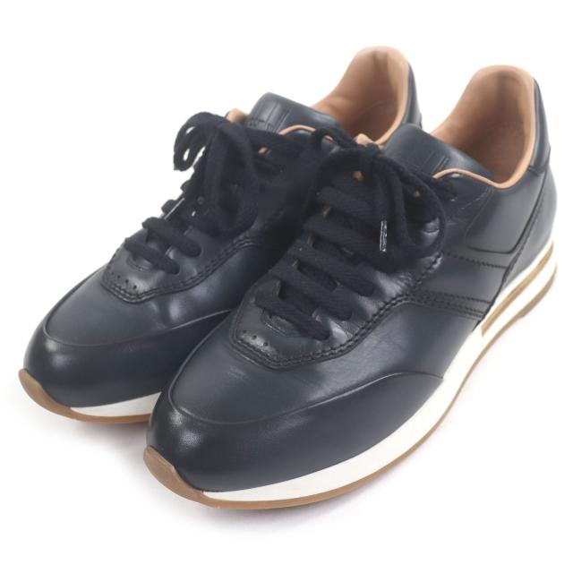 極美品□Dunhill ダンヒル DUKE2 RUNNER PATINA オールレザー ローカットスニーカー ネイビー 41 箱・保存袋付き イタリア製 メンズ
