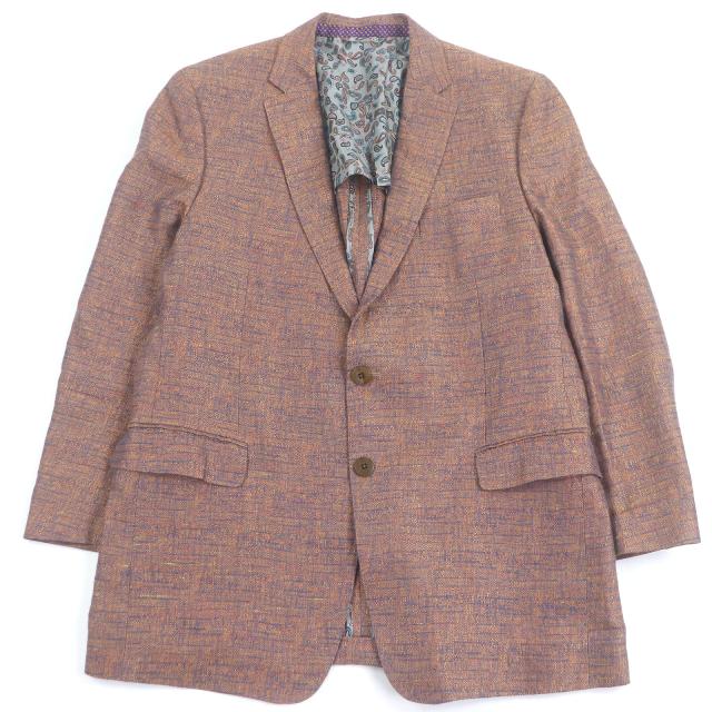 極美品□ETRO エトロ リネン 裏シルク100％/ペイズリー柄 シングル テーラードジャケット ブレザー オレンジ系 56 イタリア製 正規品