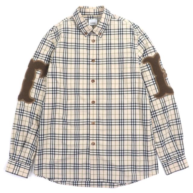 美品▼BURBERRY バーバリー 8042350 コットン100% チェック柄 TBロゴ レターグラフィック ロングスリーブ 長袖シャツ M 正規品 メンズ