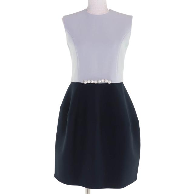 未使用品☆YOKO CHAN ヨーコチャン YCD-120-568 フェイクパール付 ノースリーブ ワンピース グレー ネイビー 38 正規品 レディース