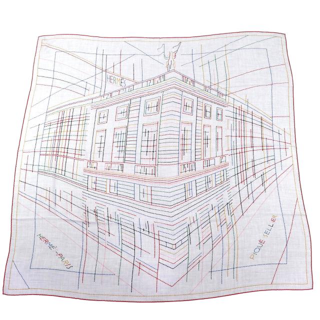 未使用品△HERMES エルメス 242500S PIQUE SELLIER ピケ セリエ カシミヤ シルク GRIS CHINE/ROUGE カレジェアン カレ140 スカーフ 箱付