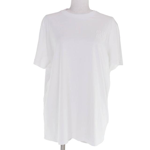 未使用品☆MIUMIU ミュウミュウ 2023年製 MJN499 S232 コットン100％ ロゴ 半袖Ｔシャツ ホワイト S イタリア製 正規品 レディース