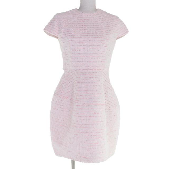 未使用品☆YOKO CHAN ヨーコチャン 2021年製 YCD-321-791 ウール リボンツイードバルーンドレス ワンピース ピンク 38 正規品 レディース