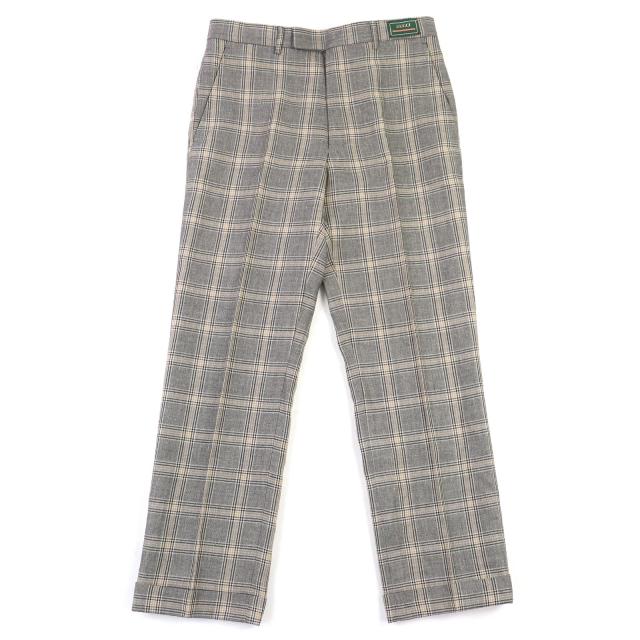 極美品△GUCCI グッチ 707294 リネン ウール boutique グレンチェック センタープレス スラックス パンツ ベージュ 44 イタリア製 正規品