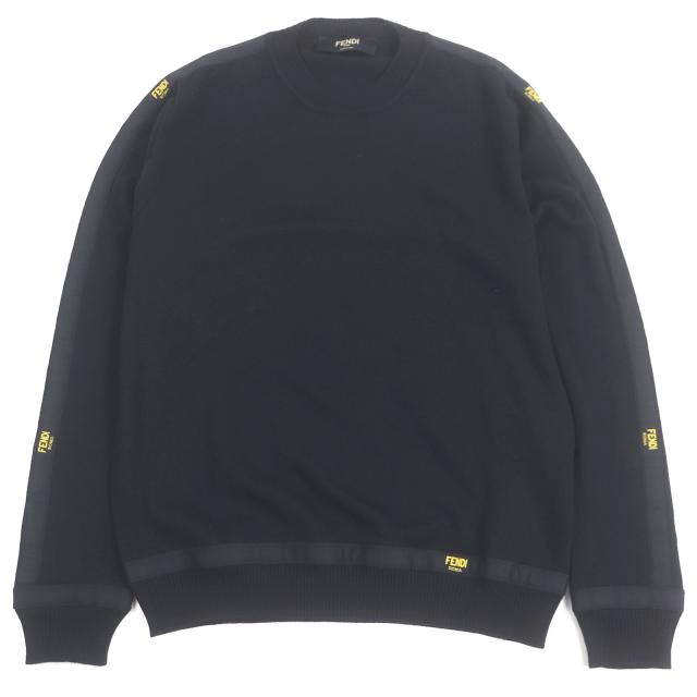 極美品□FENDI フェンディ 2020年製 FZY131 サイドロゴラベル 薄手 セーター ロングスリーブニット ブラック 44 イタリア製 正規品