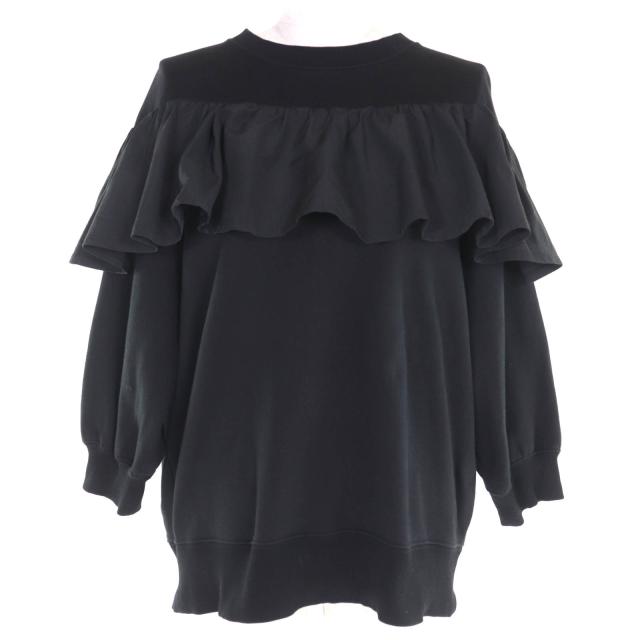 美品◇VALENTINO ヴァレンティノ TB0MF05V5H5 コットン フリルデザイン バックリボン付 七分袖 スウェット ブラック S イタリア製 正規品