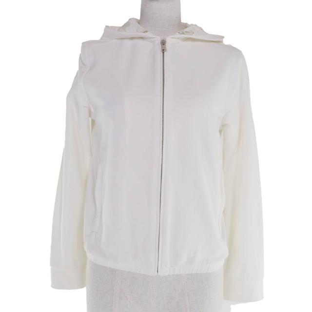 美品☆PRADA プラダ 138470 コットン ロゴパッチ・フード付 ZIP UP 長袖 パーカー ブルゾン ホワイト XS 正規品 レディース