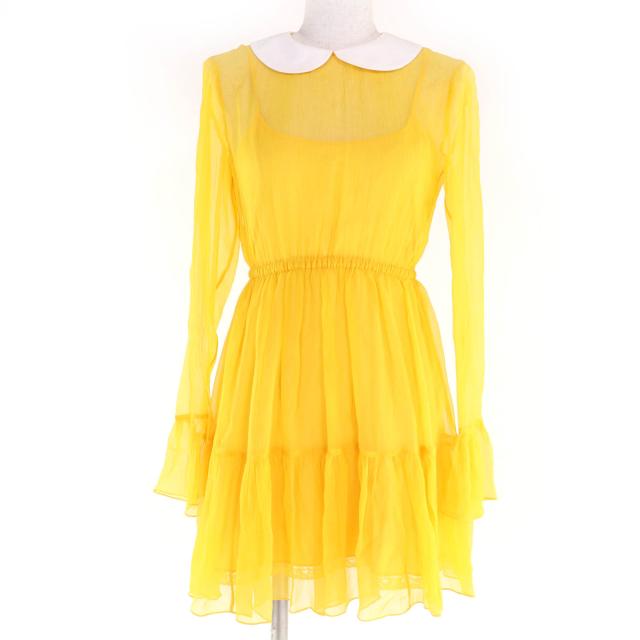 未使用品☆GUCCI グッチ 728125 シルク100％ ラウンドカラー シフォンドレス ワンピース イエロー 36 イタリア製 正規品 レディース
