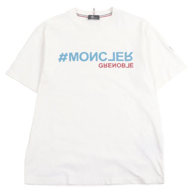 極美品□MONCLER GRENOBLE モンクレール グルノーブル 24SS ロゴ入り クルーネック カットソー 半袖Ｔシャツ ホワイト L 正規品 メンズ