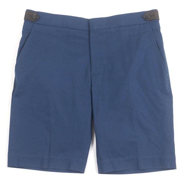 美品□HERMES エルメス コットン100％ 一部ラムレザー使用 ショートパンツ ハーフパンツ ブルー XS イタリア製 正規品 メンズオススメ◎