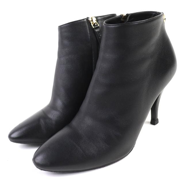 極美品△Salvatore Ferragamo サルヴァトーレフェラガモ Joan ガンチーニ サイドジップ レザー アンクルブーツ ブーティ ブラック  6