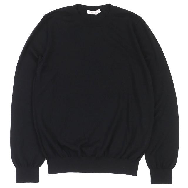 美品△VALENTINO ヴァレンティノ 4VDKC10C6LE ウール100％ ロングスリーブ ニット セーター 無地 ブラック M 正規品 メンズ シンプル◎