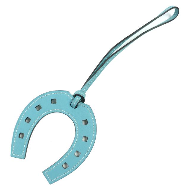 未使用品△HERMES エルメス パドック フェール ア シュバル レザー 馬蹄モチーフ ホースシュー バッグチャーム ターコイズブルー系 箱付