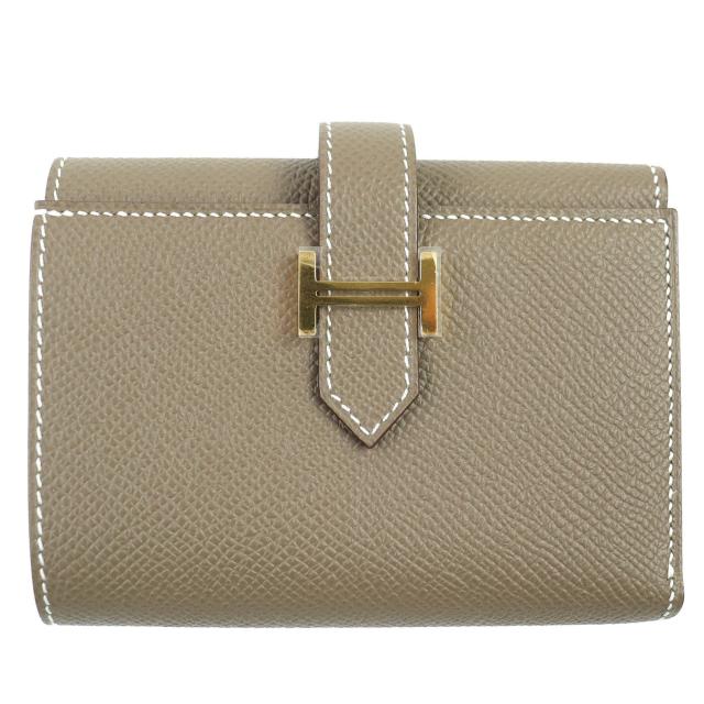 未使用品△HERMES エルメス ベアン コンビネ ヴォーエプソン エトゥープ Hロゴ金具 コンパクトウォレット 三つ折り財布 W刻印 箱付き