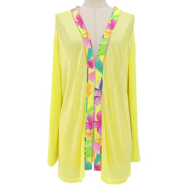 極美品▲LEONARD SPORT レオナールスポーツ 598097 花柄 カンカン素材 カーディガン イエロー 44 日本製 正規品 レディース