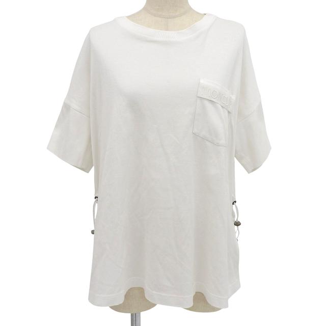 美品▲MONCLER モンクレール コットン100％ ロゴ刺繍 ドローコード 胸ポケット付き 半袖Ｔシャツ ホワイト XS 正規品 レディース