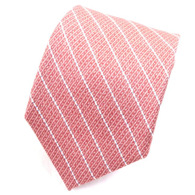 未使用品▼BVLGARI ブルガリ シルク100% 総柄 レジメンタルストライプ ネクタイ レッド 箱付き イタリア製 メンズ ビジネスオススメ◎