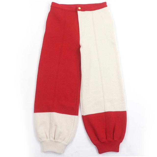 未使用品□GUCCI グッチ 724731 ウール100％ バイカラー ニットパンツ ボトムス レッド アイボリー M イタリア製 正規品 メンズ オススメ