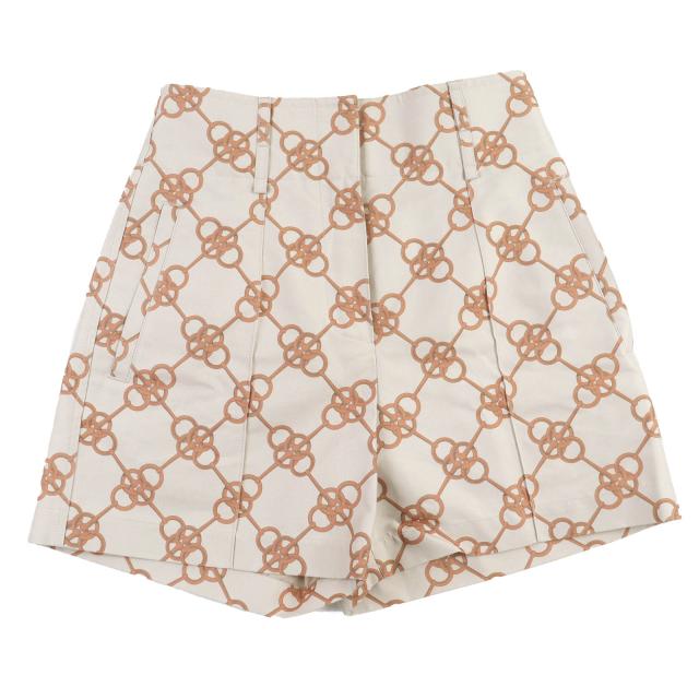 極美品△HERMES エルメス 2E0456DX コットン ビット柄デザイン ショートパンツ ベージュ ブラウン 34 イタリア製 レディース 箱付き