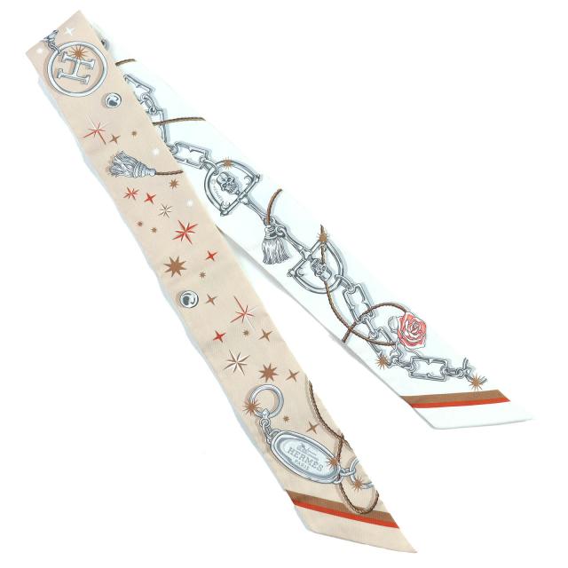 未使用品△HERMES エルメス 062743S ツイリー C’EST LA FETE セ・ラ・フェット シルク100％ ベージュ・ロゼ/キャラメル/白 2025年7月購入