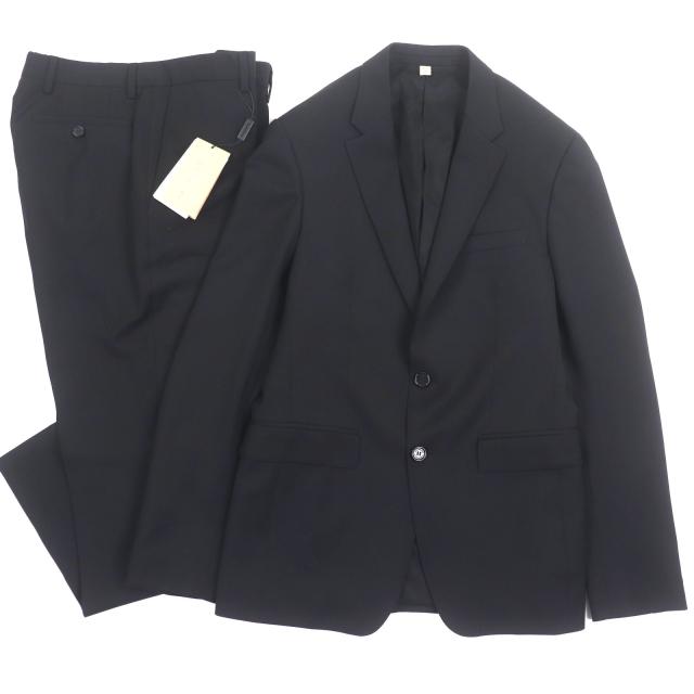 未使用品▼BURBERRY バーバリー 4025032 4025021 ウール100% ロゴ入ボタン シングルスーツ セットアップ ブラック 46 (パンツ 48) 正規品