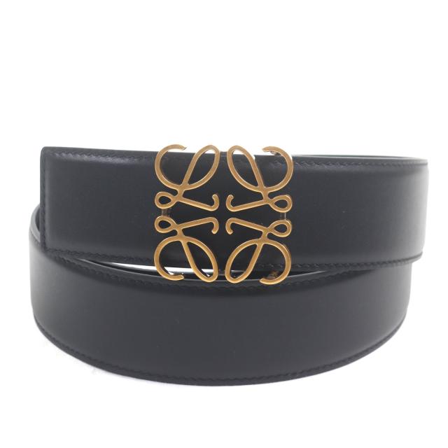 未使用品▼LOEWE ロエベ アナグラムバックル レザーベルト ブラック ゴールド金具 90/36 箱・保存袋付 スペイン製 メンズ ユニセックス