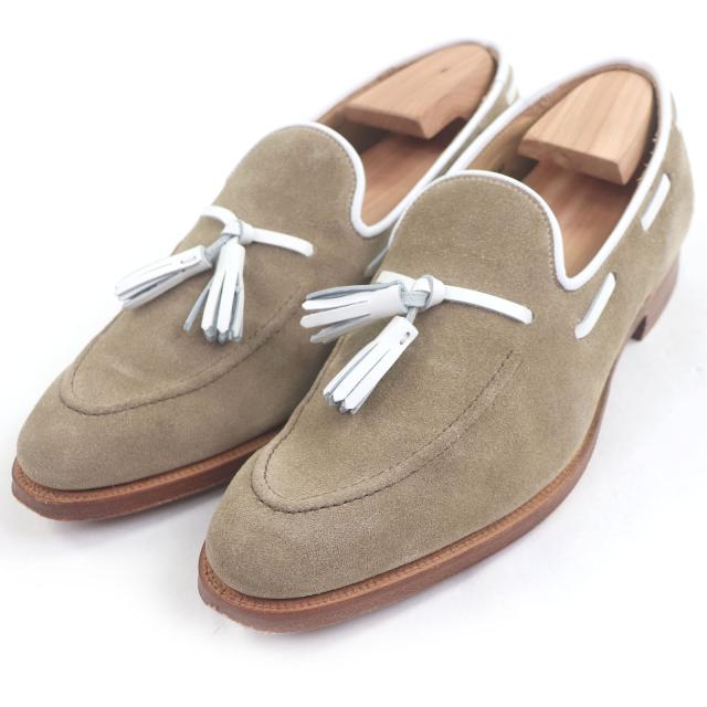 美品□CROCKETT&JONES クロケットアンドジョーンズ 5800 ALDERNEY スウェードレザー BEAMS別注 341ラスト タッセルローファー 5.5 英国製