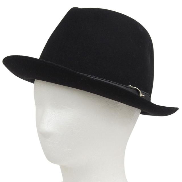 極美品▲GUCCI グッチ ラビット100％ レザー使い 中折れハット フェルトハット ブラック シルバー金具 M イタリア製 正規品 メンズ