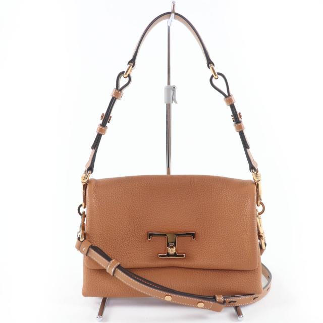 美品☆TOD’S トッズ XBWTSQC0100T5ZS410 Tタイムレス フラップ バッグ ミニ レザー ショルダーバッグ ブラウン レディース 定価355300円