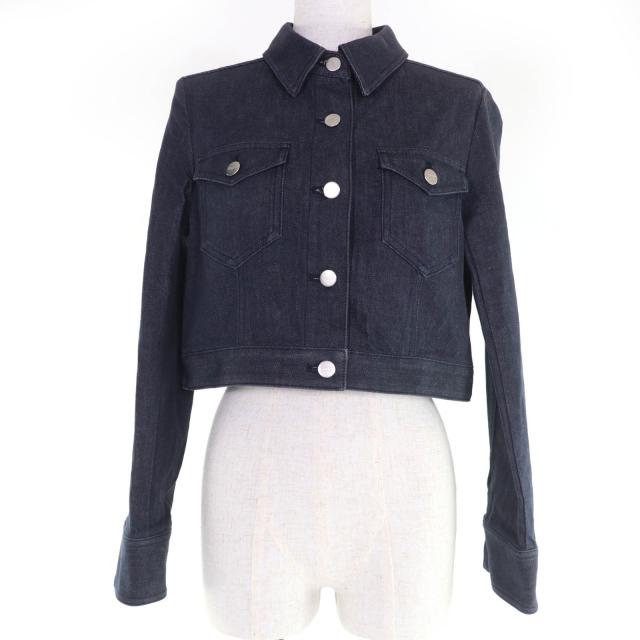 美品☆FOXEY NEW YORK フォクシー ニューヨーク 40535 コットン クロップド丈 デニムジャケット インディゴ 40 日本製 正規品 レディース