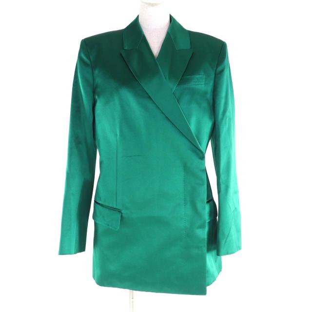 極美品★GUCCI グッチ 22AW 686441 シルク100％ ダブルブレストジャケット アウター グリーン 44 イタリア製 正規品 レディース