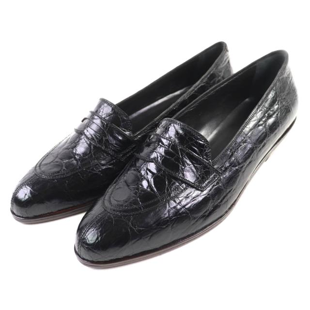 【ドンドン見直し】極美品◇PRADA プラダ ヴィンテージ クロコダイル レザー ローファー ブラック 37.5 箱・保存袋付き イタリア製