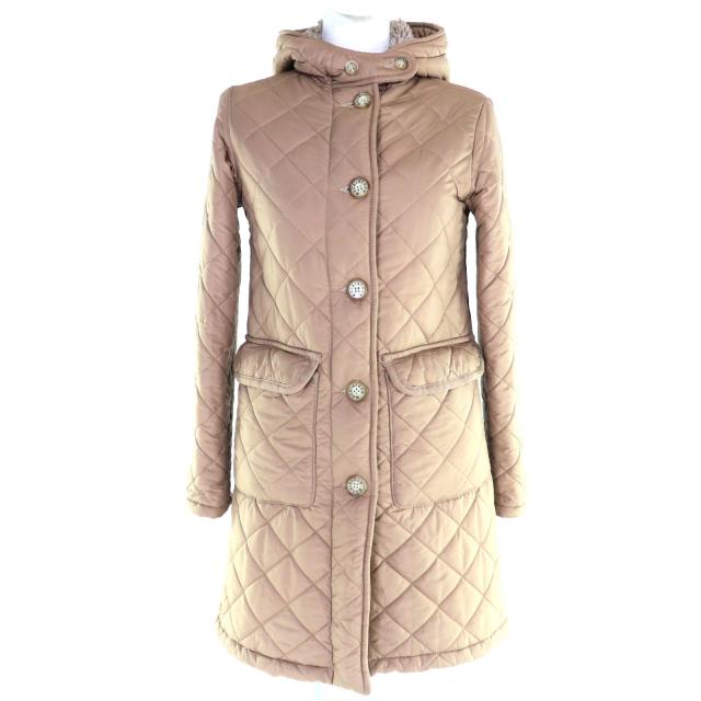 美品◇Mackintosh マッキントッシュ GRANGE グランジ ロゴボタン・フード付き 裏ボア キルティング ロングコート 34 英国製 レディース