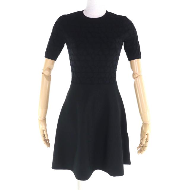 美品★VALENTINO ヴァレンティノ 23SS Toile Iconographeモチーフ ジャガードニットドレス ワンピース ブラック S イタリア製 正規品