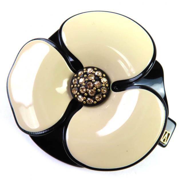 美品◇ALEXANDRE DE PARIS アレクサンドル ドゥ パリ カメリア ラインストーン装飾 バレッタ ヘアアクセサリー 保存袋付き フランス製