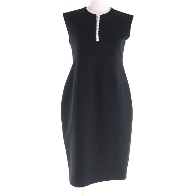 美品★YOKO CHAN ヨーコチャン YED-117-010 フェイクパール付 ノースリーブ ワンピース ブラック 36 日本製 正規品 レディース