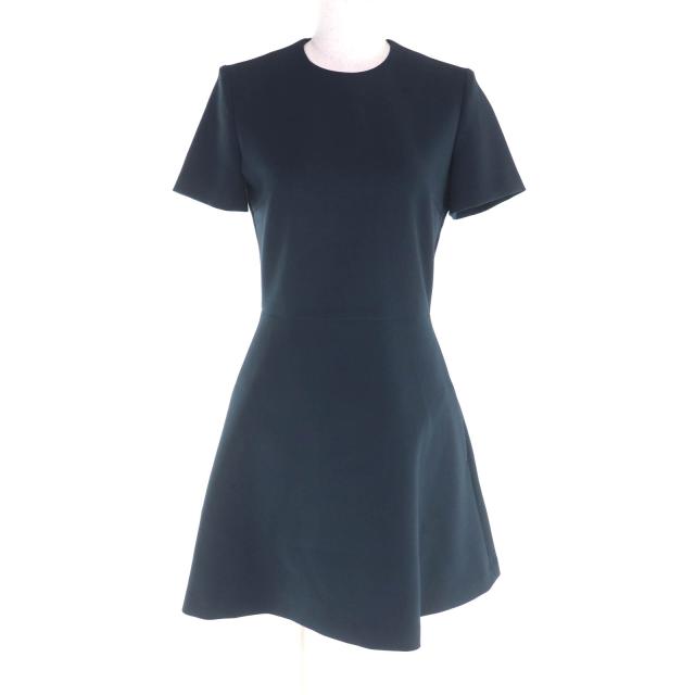 美品★YOKO CHAN ヨーコチャン 2022年製 YCD-122-820 クルーネック 半袖 膝丈 Aライン ワンピース ネイビー 38 日本製 正規品 レディース